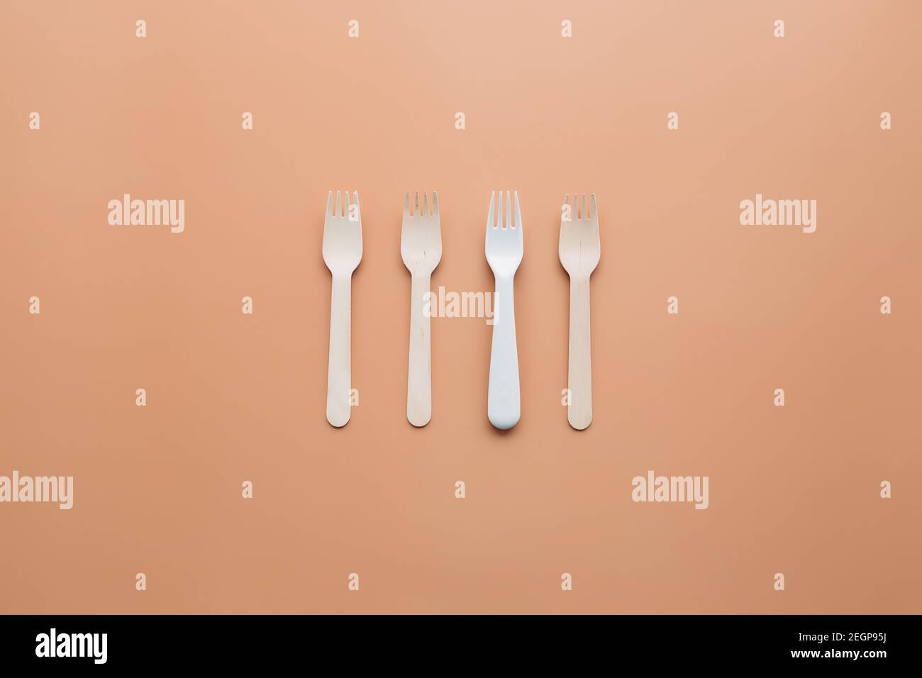 Eco-friendly wooden fork for takeaway food. Zero waste and recycling ...