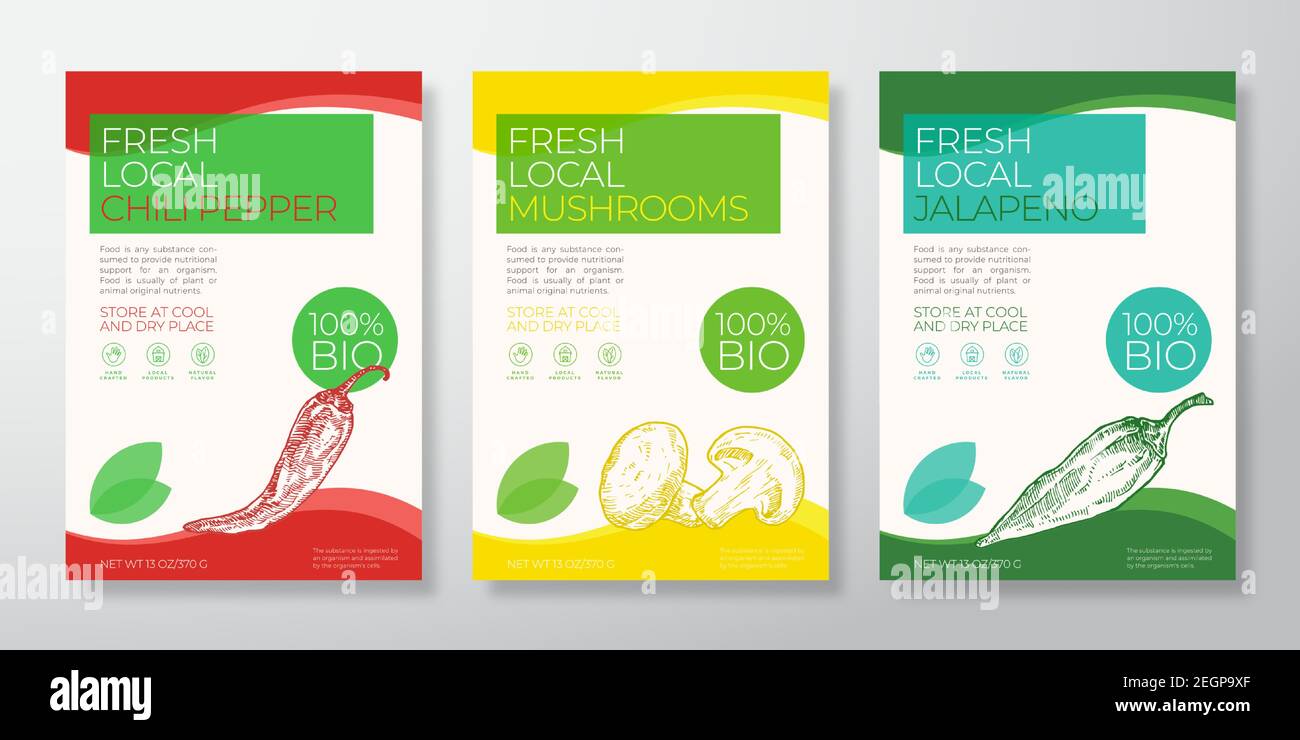 Fresh Local Vegetables Label Templates Set. Vector Packaging Design ...