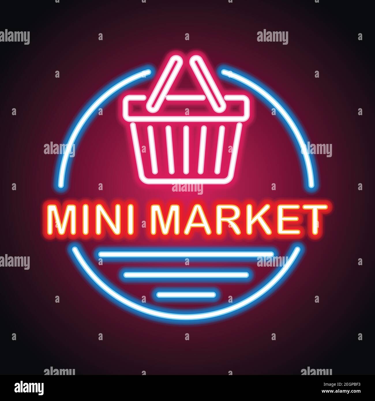 mini super market neon sign for super market plank add. vector ...