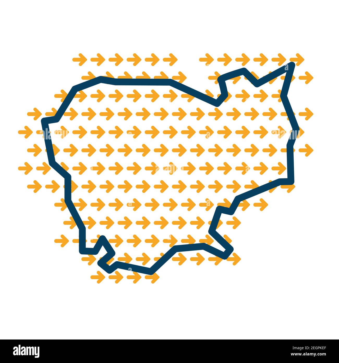 .Cambodia simple outline map with yellow direction guide arrows Stock ...