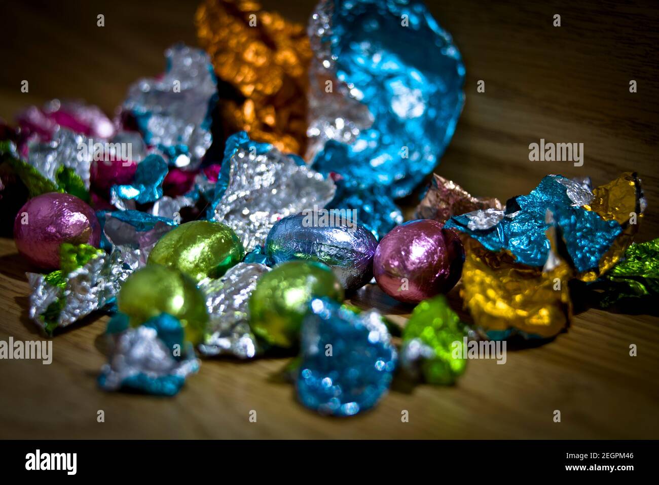 empty chocolate egg wrappers, eating too much chocolate, Easter, candy ...