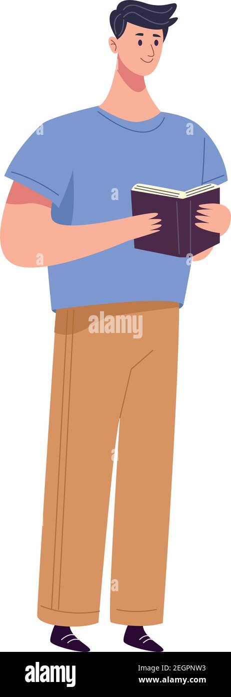reader man reading book standing character vector illustration design ...