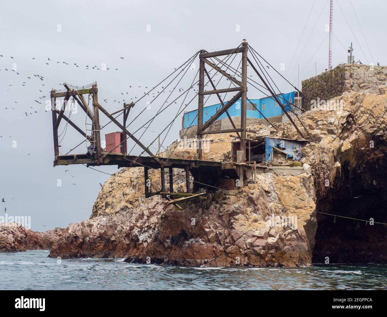 Wood structure used in the guano collection at Ballestas Islands Peru ...