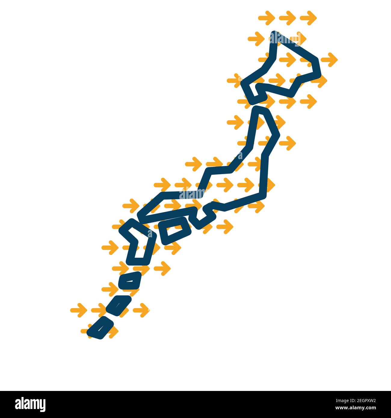 Japan simple outline map with yellow direction guide arrows Stock ...