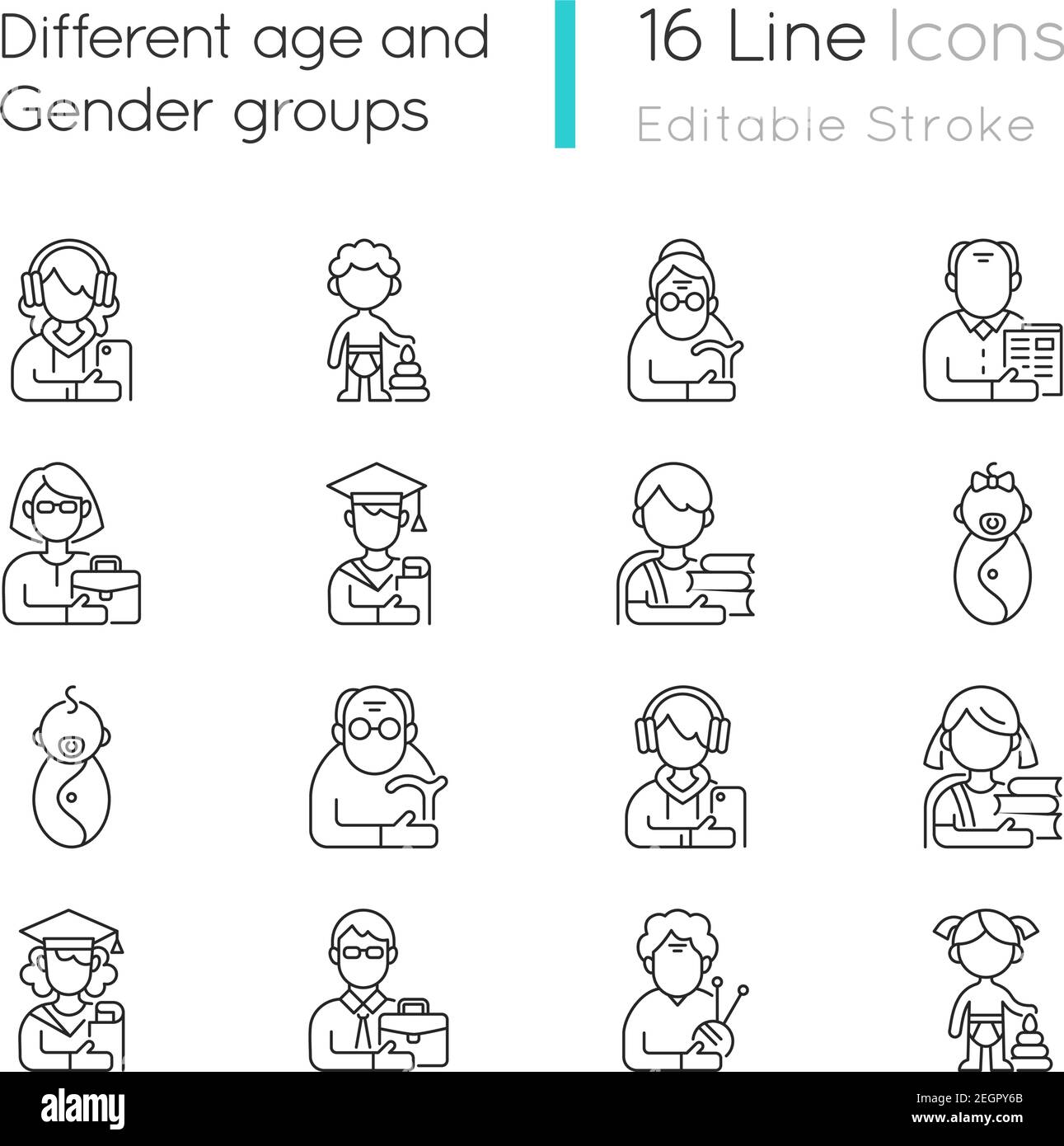 Different age and gender groups linear icons set Stock Vector Image ... Different age and gender groups linear icons set Stock Vector Image ...