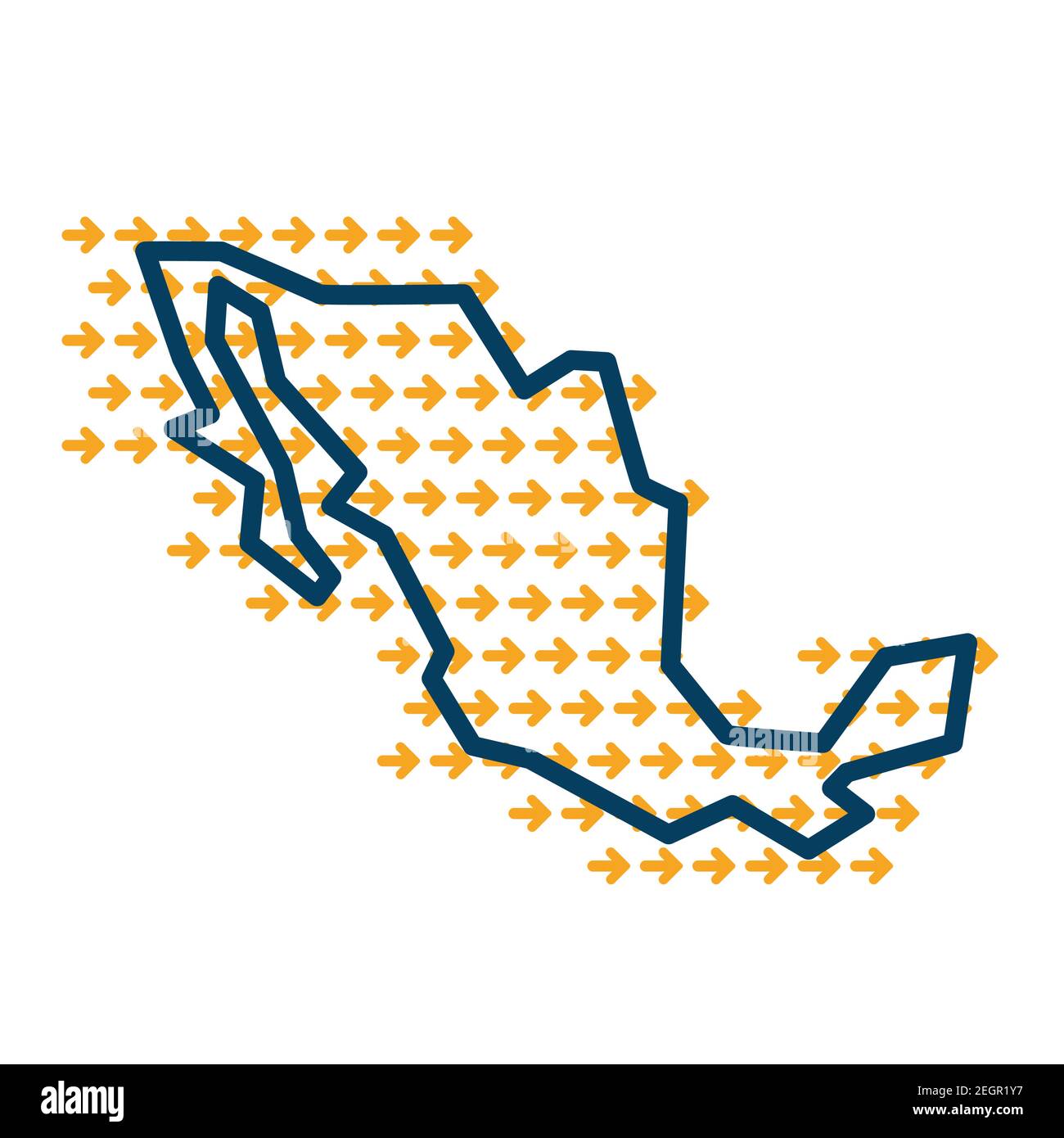 Mexico simple outline map with yellow direction guide arrows Stock ...