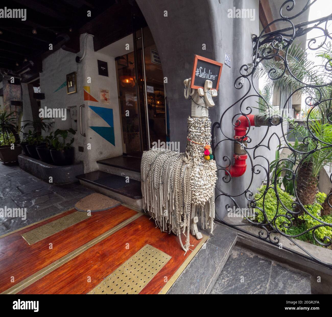 Peru, Lima - September 28, 2019 - Llama sculpture made from old phones ...