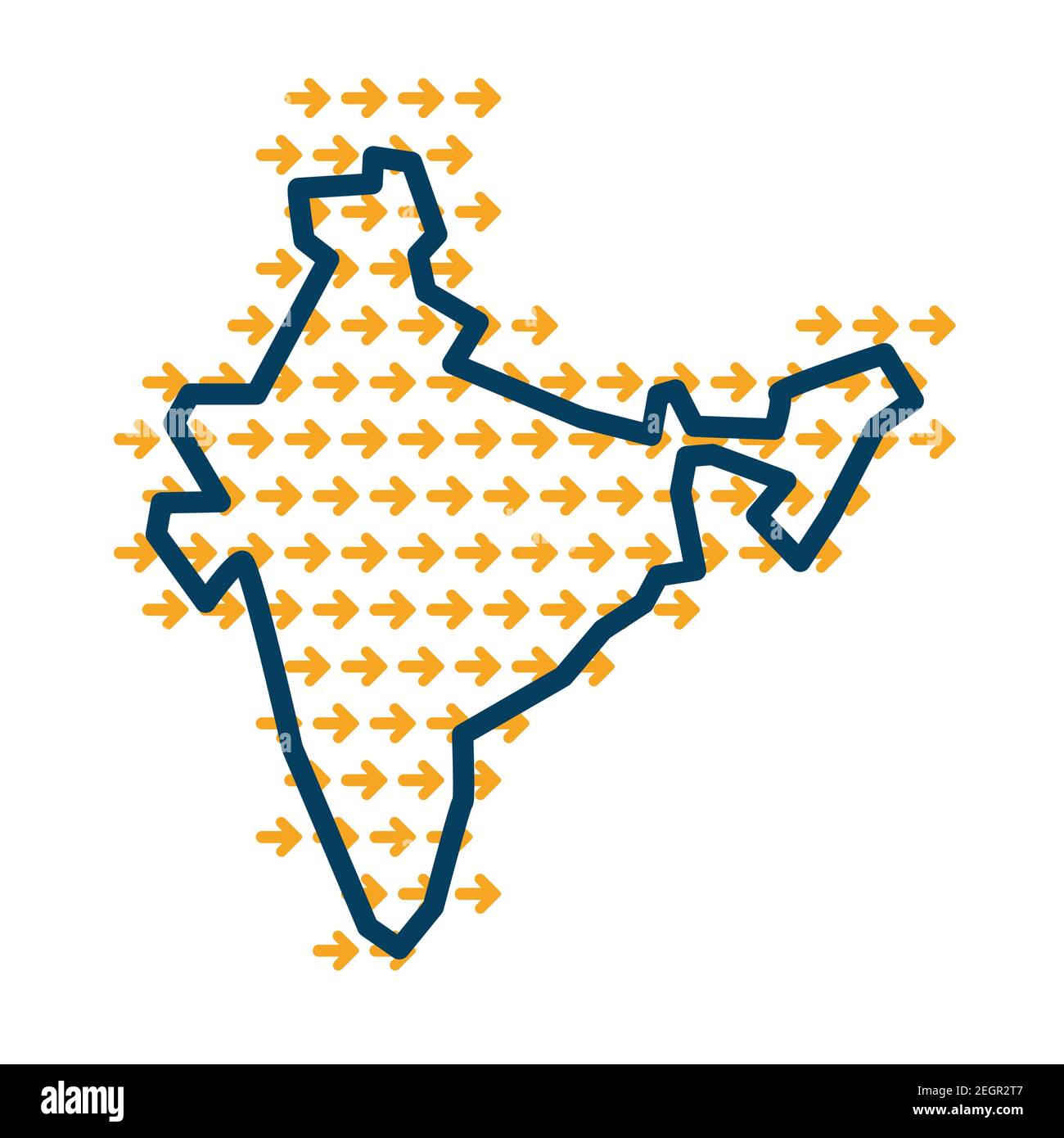 India simple outline map with yellow direction guide arrows Stock ...