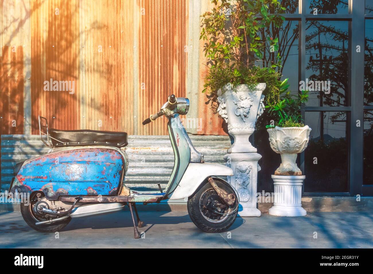 The classic retro motorcycle and popular in vintage pop culture parked ...