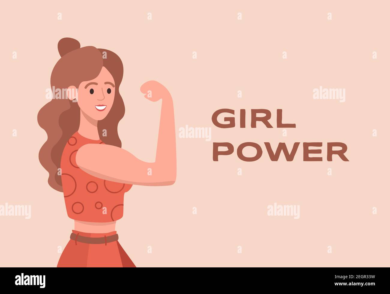 Girl power vector flat banner template with text. Young pretty woman ...