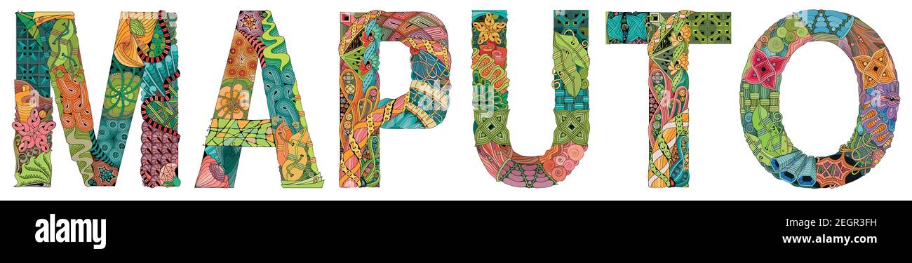 Hand-painted art design. Illustration Maputo city is the capital of ...