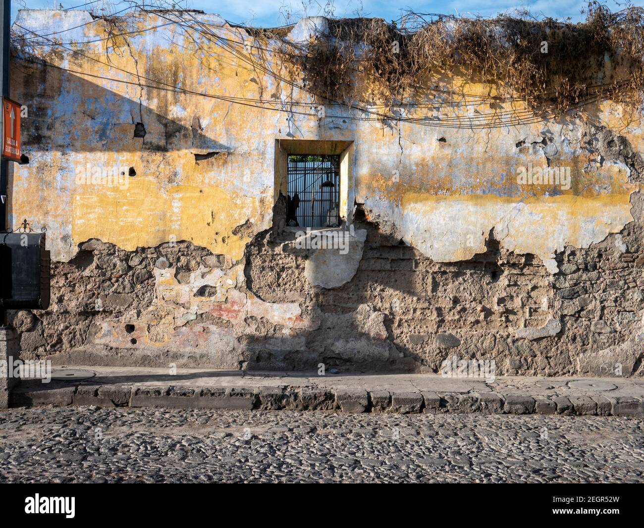 Guatemala, Antigua - May 26, 2019 - Facade of a building in ruins with ...