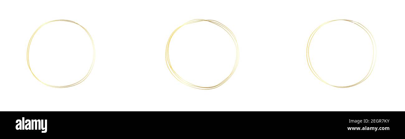 Set of hand drawn gold circle, sketch lines. Vector circular doodle ...