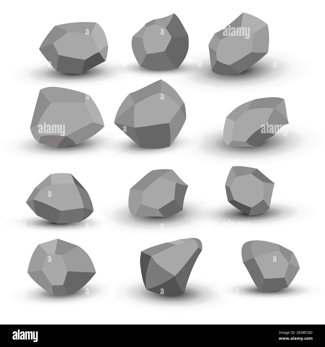 Cartoon stones. Rock stone isometric set. Granite grey boulders ...