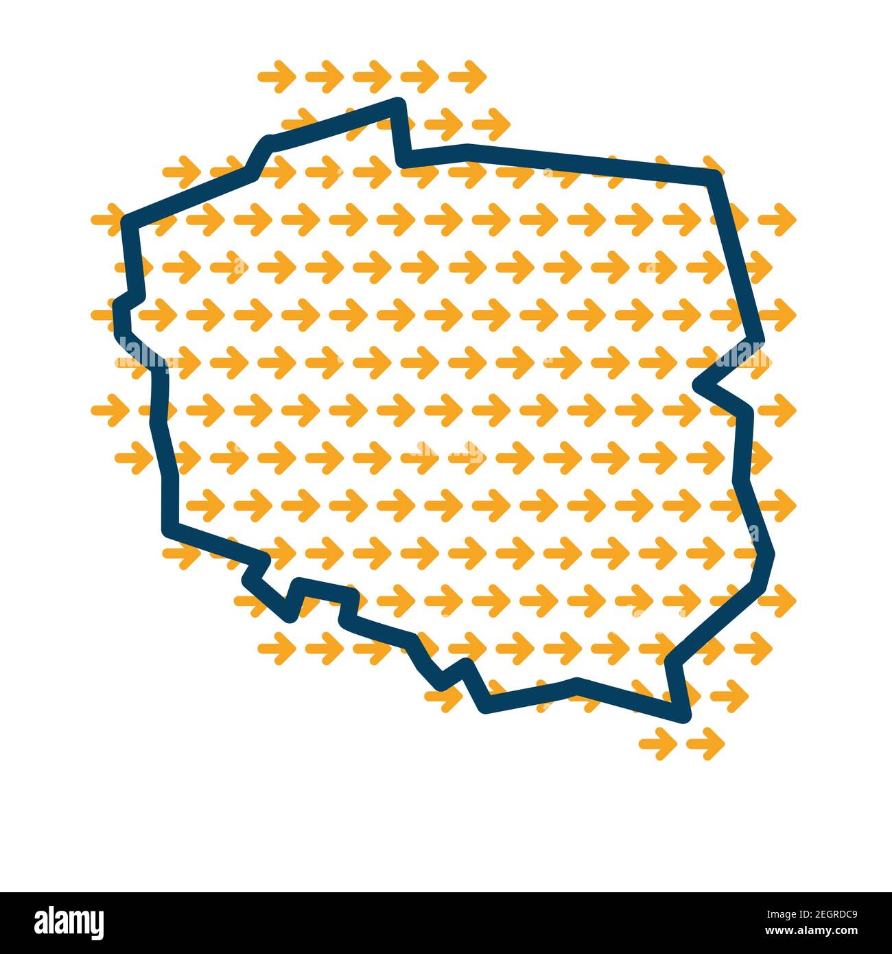 Poland simple outline map with yellow direction guide arrows Stock ...