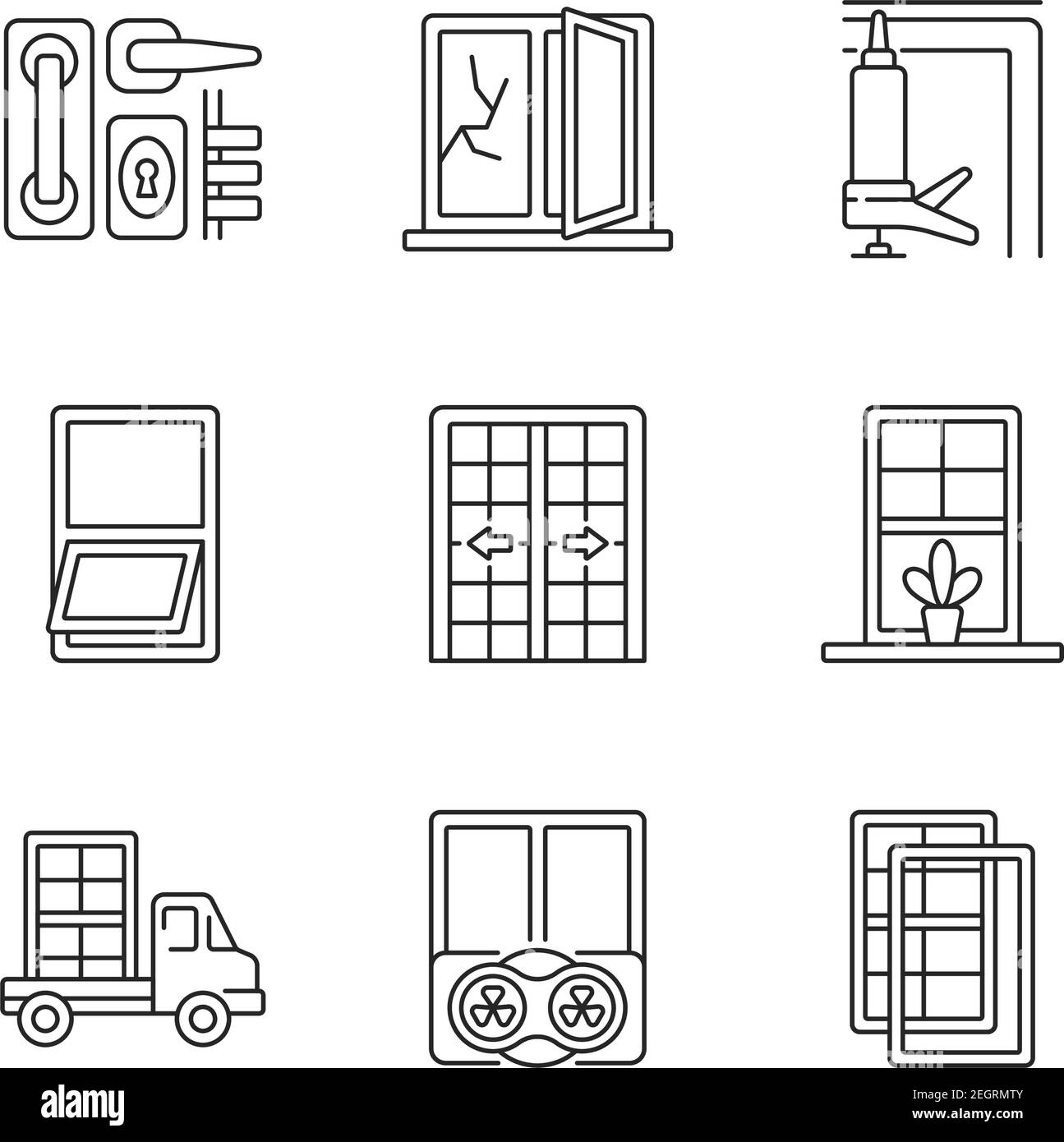 Window and door installations linear icons set Stock Vector Image & Art ...