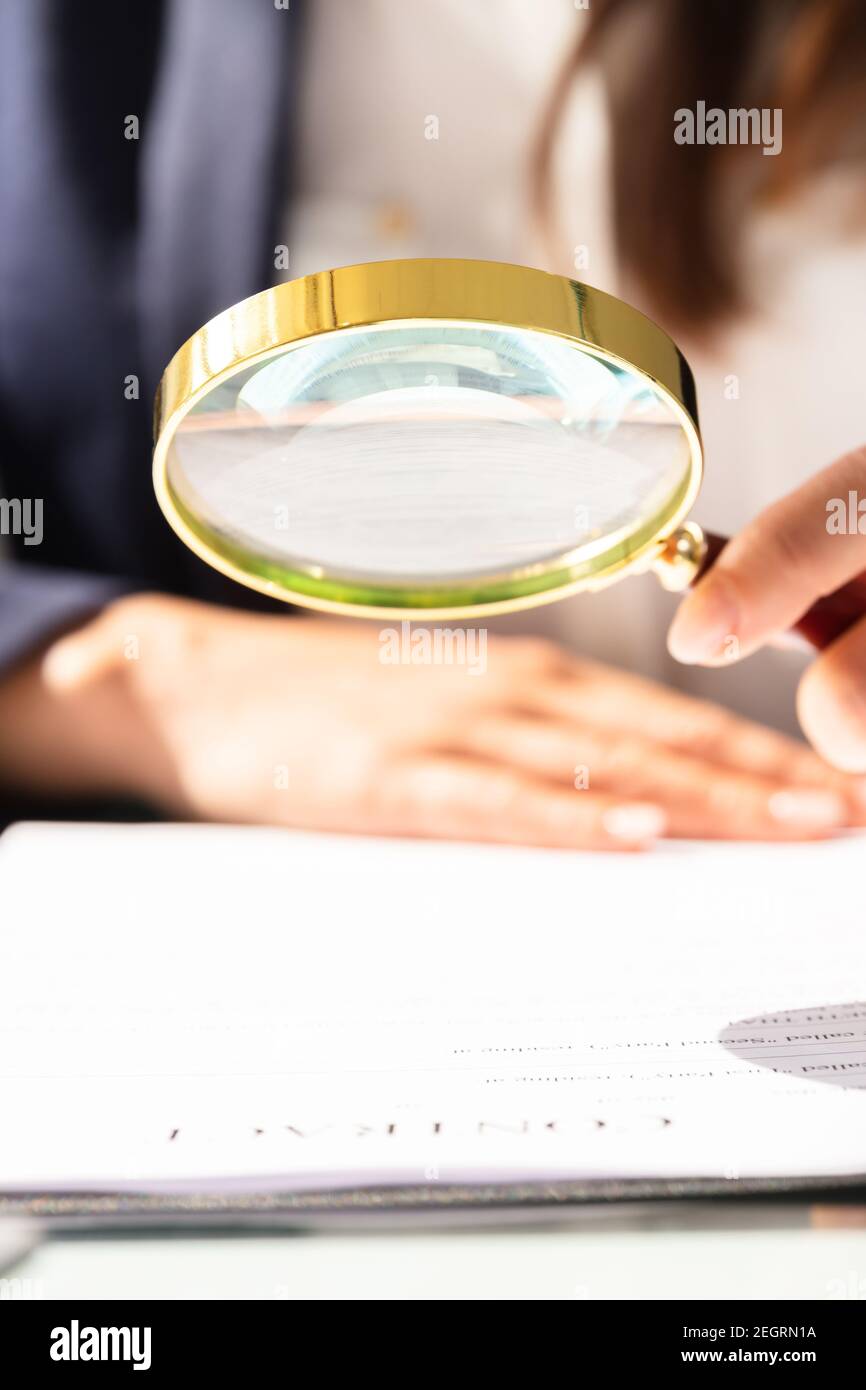 Auditor Hand Document Investigation With Magnifying Glass Stock Photo ...