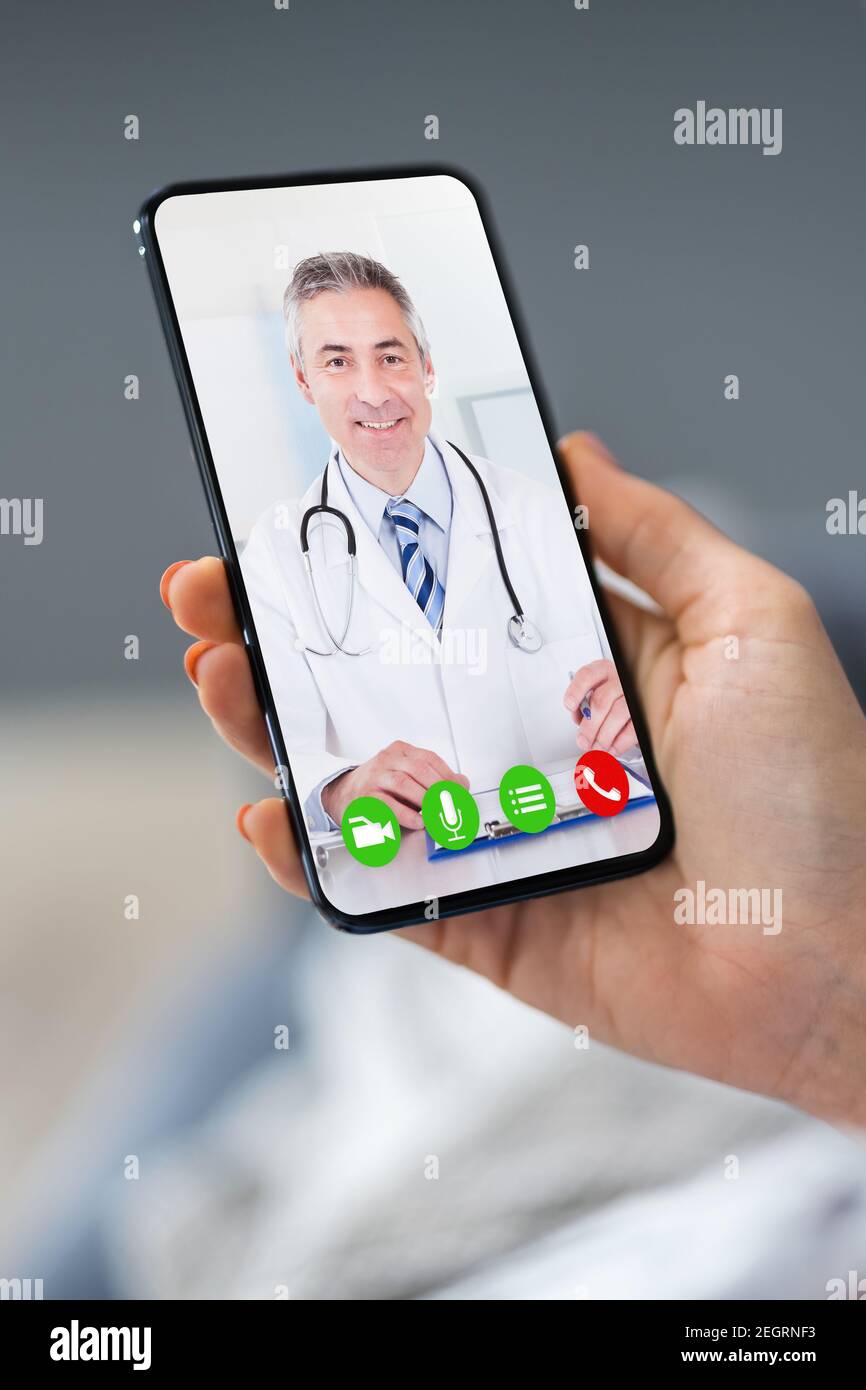 Telemedicine Video Call To Doctor On Smartphone Stock Photo - Alamy