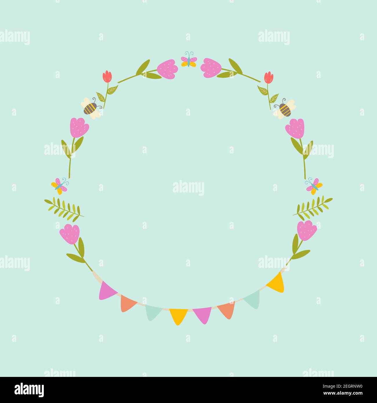 Spring frame made of flowers in cartoon style Vector illustration Stock ...