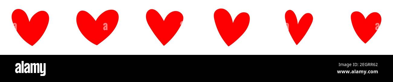 Set of red hand drawn hearts. Handdrawn rough heart marker isolated on ...