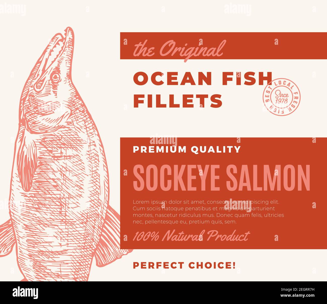 Premium Quality Fish Fillets. Abstract Vector Fish Packaging Design or ...