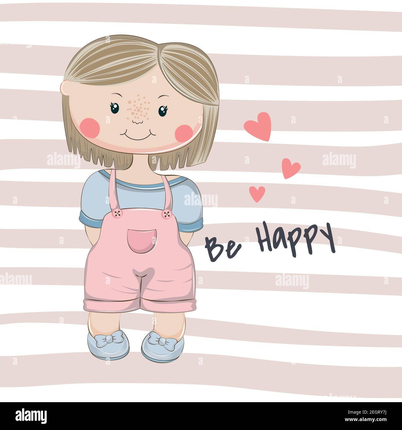 Cute cartoon little Girl. Be happy character flat style Stock Vector ...