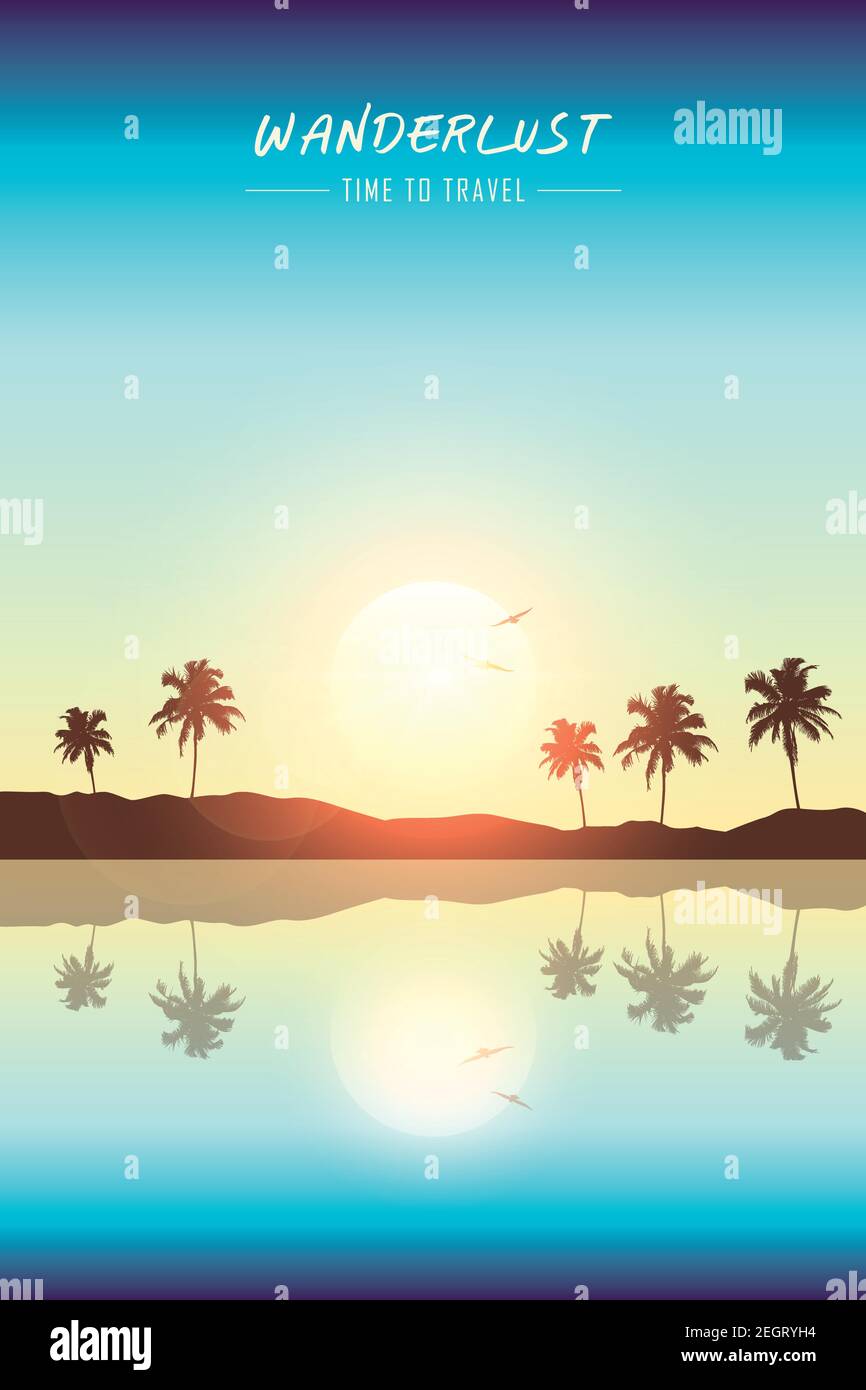 wanderlust paradise beach summer holiday background vector illustration ...