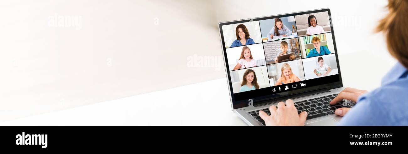 Online Learning Class With Teacher. Children Video Conference Stock ...