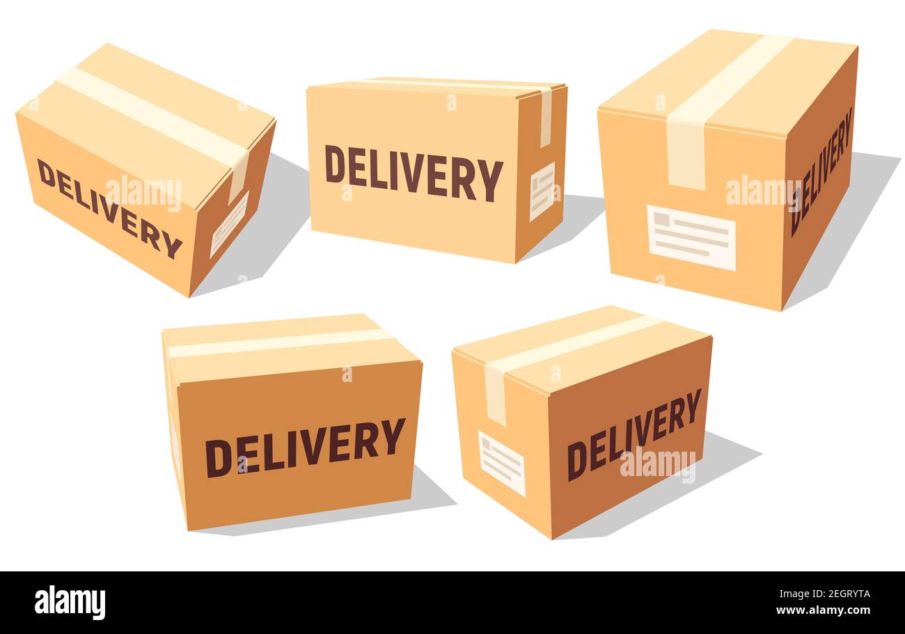 Cardboard boxes set for delivery and storage. Isolated carton crates ...