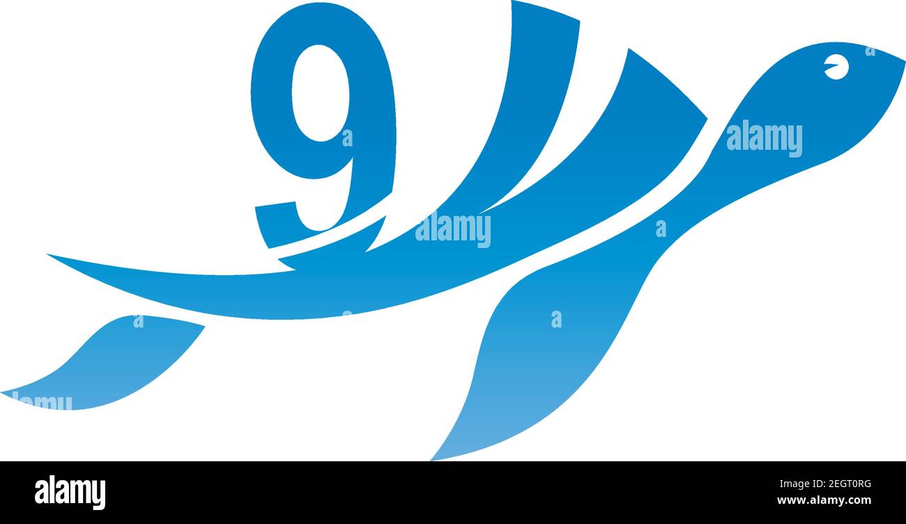 Sea turtle icon with number 9 logo design illustration template Stock ...