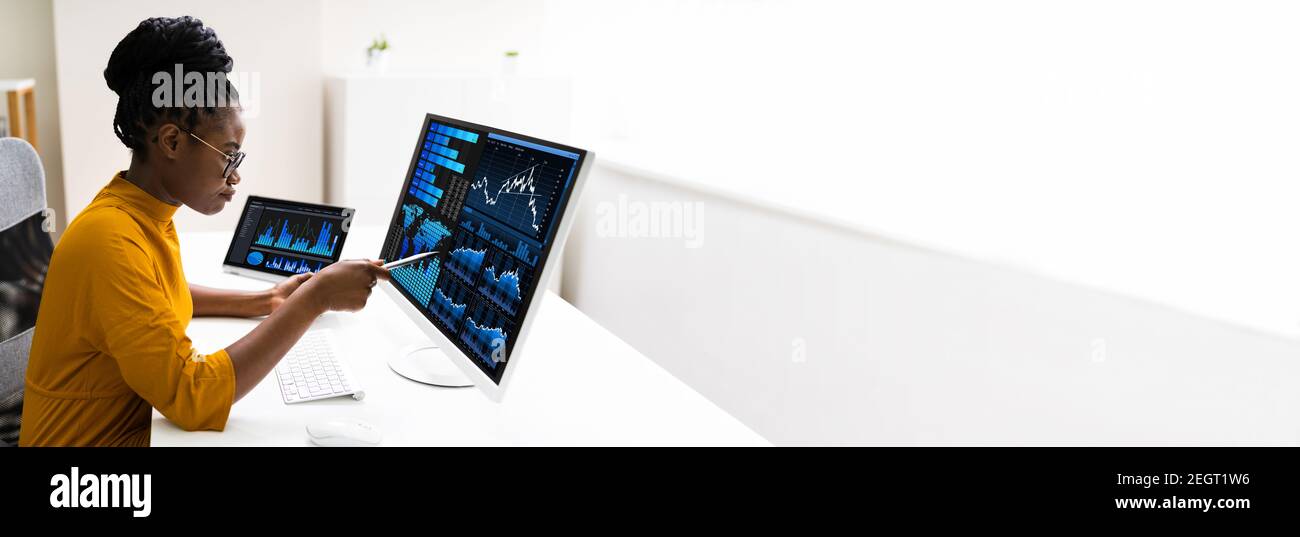 African American Business Data Analyst Woman Using Computer Stock Photo ...