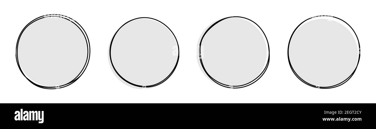 Set of round hand drawn doodle frames isolated on white background ...