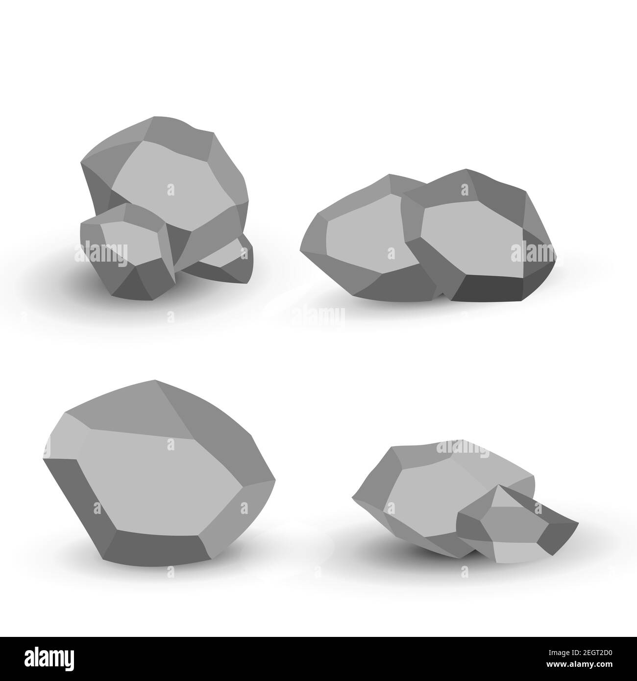 Cartoon stones. Rock stone isometric set. Granite grey boulders ...