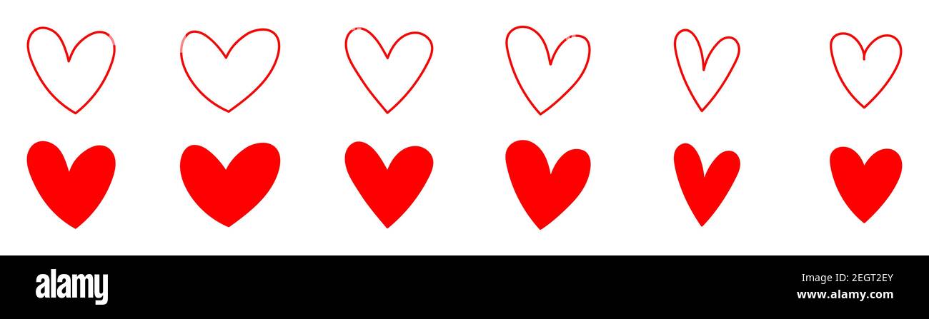 Set of red hand drawn hearts. Handdrawn rough heart marker isolated on ...