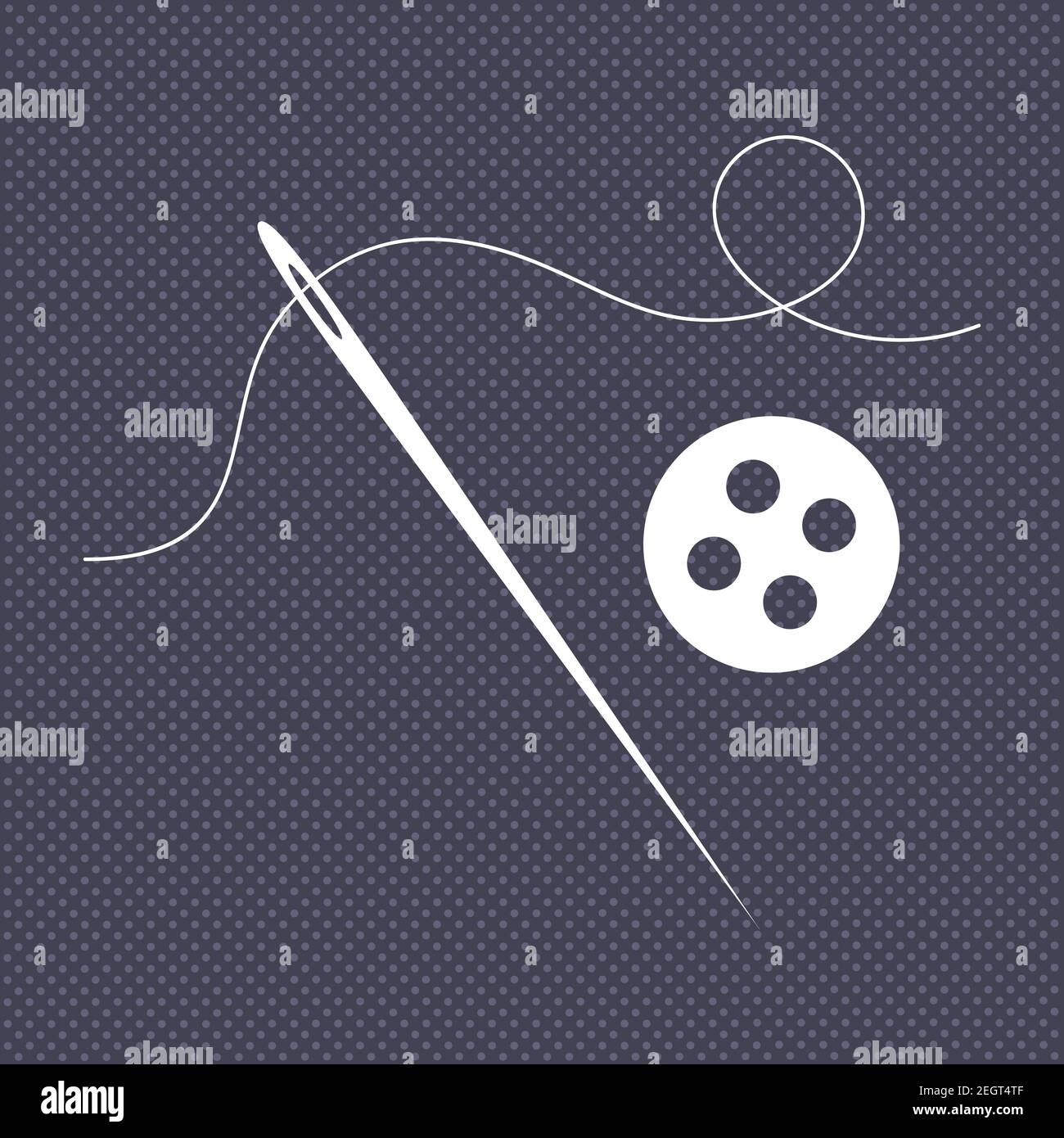 White silhouette of thread, sewing needle and button. Clothing sewing ...