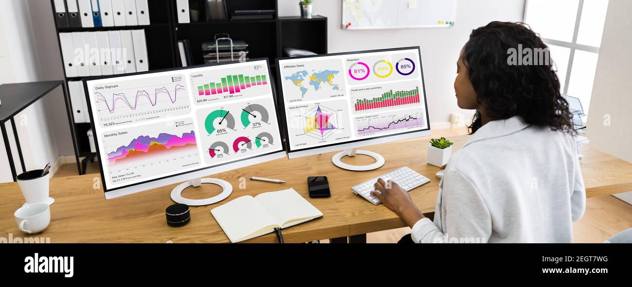 Business Analyst Woman Using Computer Data Tech Stock Photo - Alamy