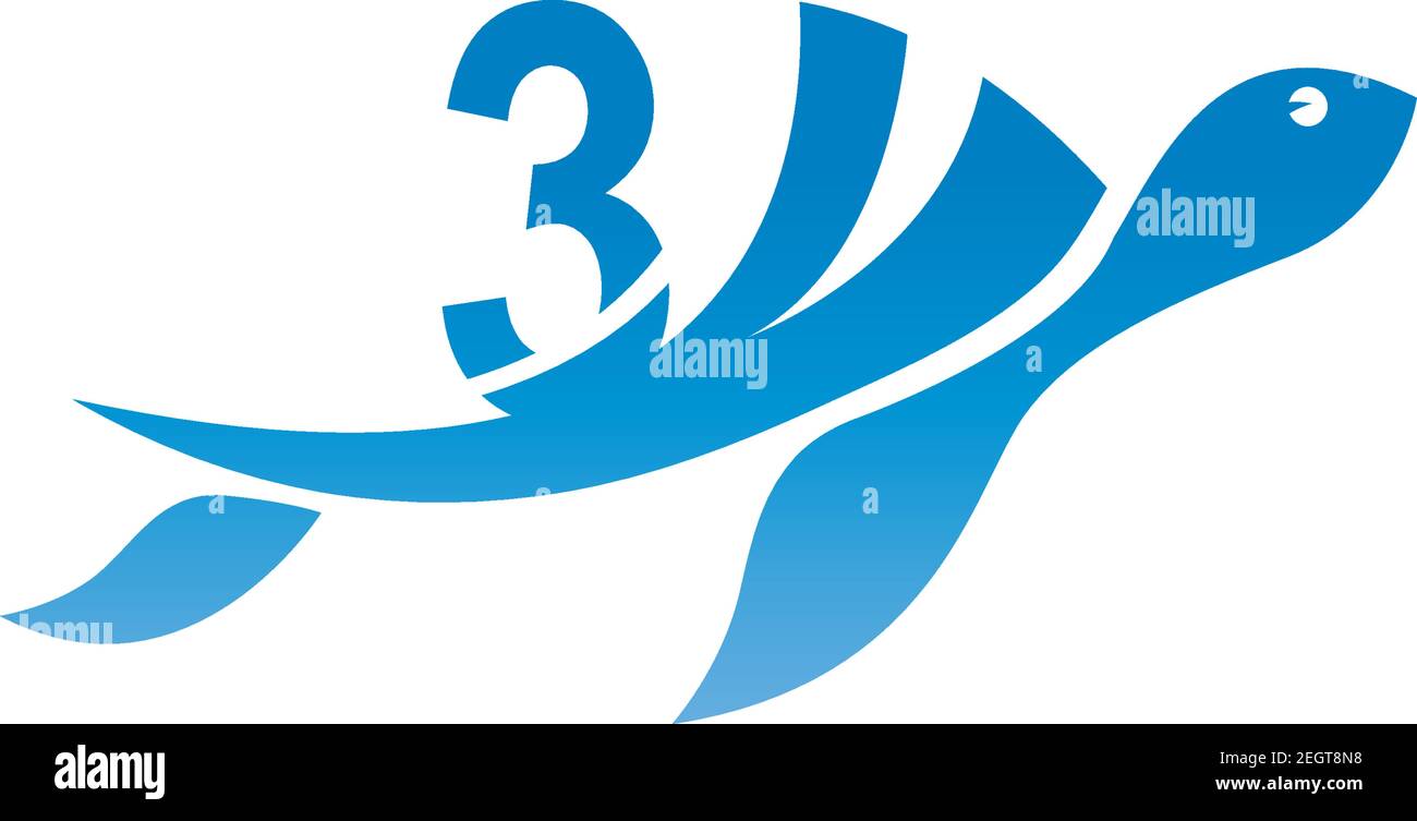 Sea turtle icon with number 3 logo design illustration template Stock ...