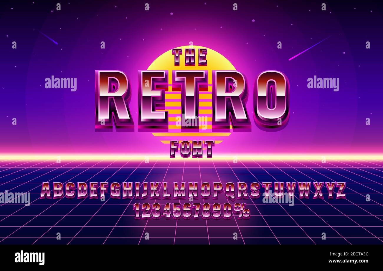 Retro font set collection, letters and numbers symbol. Vector ...