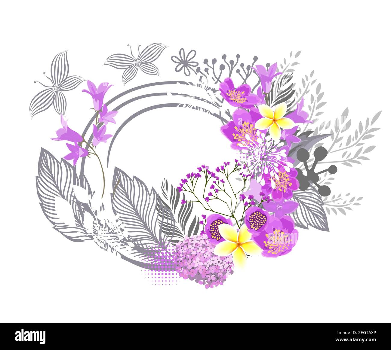 Round floral frame with purple flowers. Vector illustration Stock ...