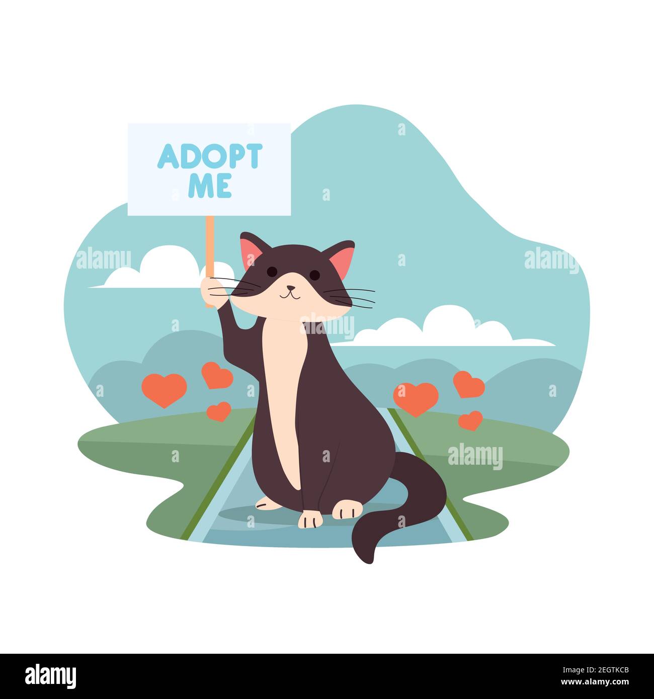 adopt me lettering in label with cat vector illustration design Stock ...