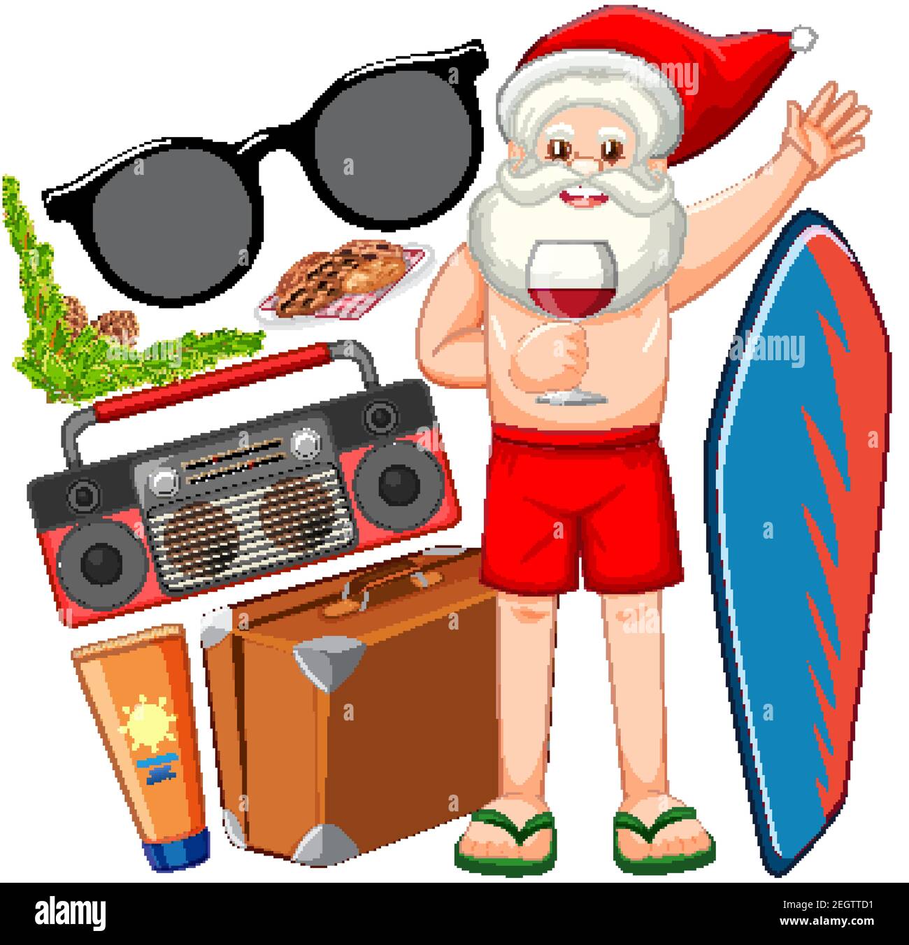Santa Claus cartoon character in beach summer element illustration ...