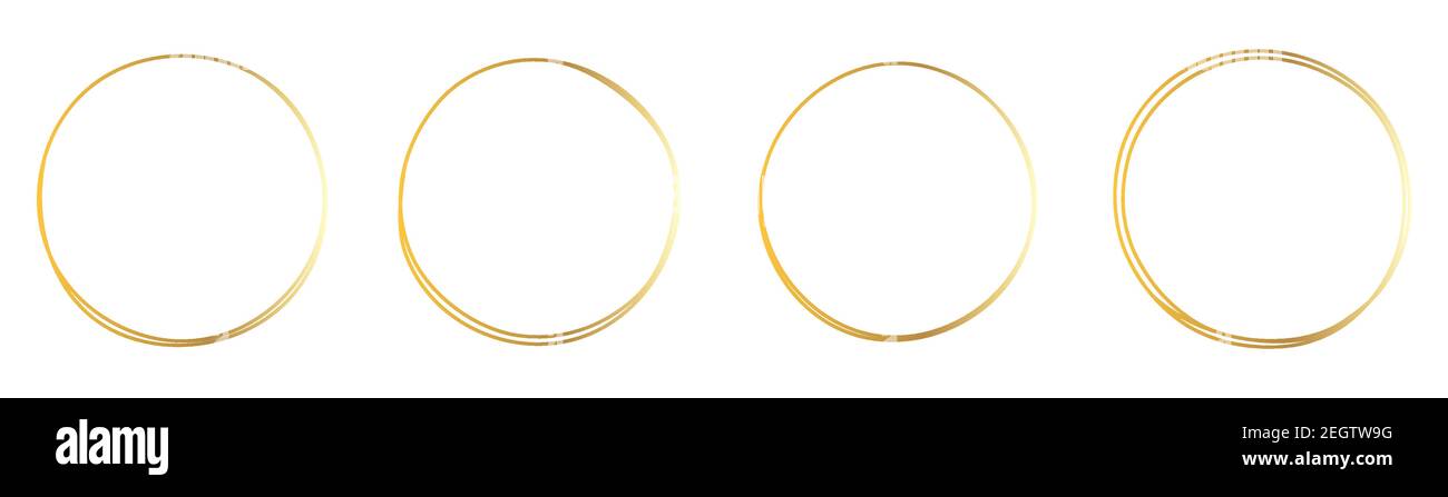 Set of hand drawn gold circle, sketch lines. Vector circular doodle ...