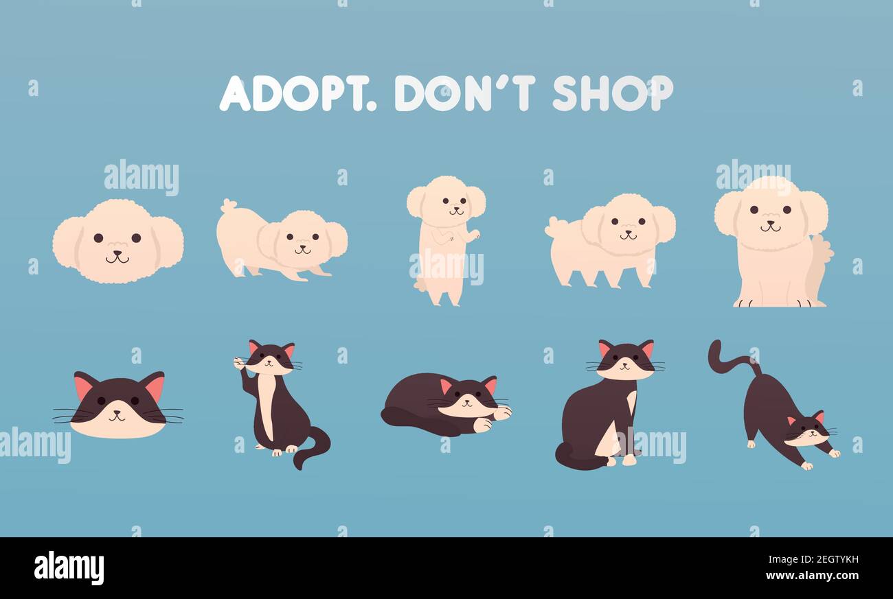 adopt dont shop lettering with group of dogs and cats vector ...
