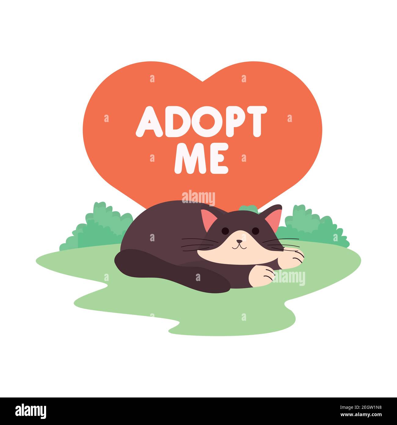 adopt me lettering in heart with cat sleeping vector illustration ...
