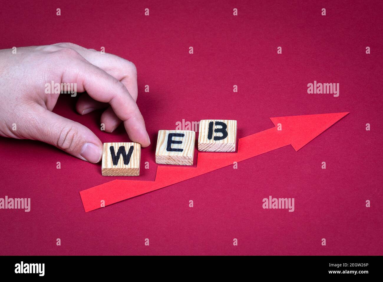 Web concept. Red arrow indicates the development and growth Stock Photo ...