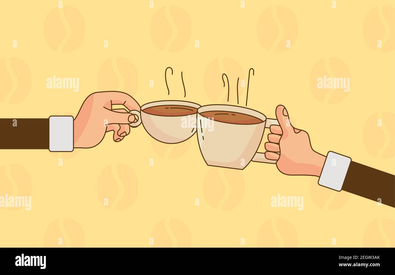 hand lifting coffee drinks in ceramic cups vector illustration design ...