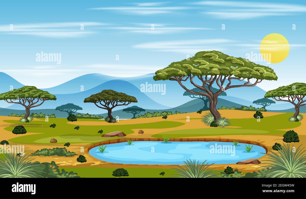 African forest landscape background illustration Stock Vector Image ...
