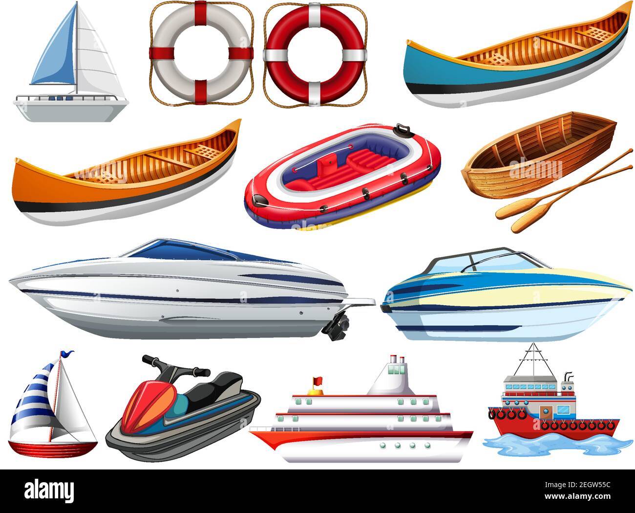 Set of different kind of boats and ship isolated on white background ...