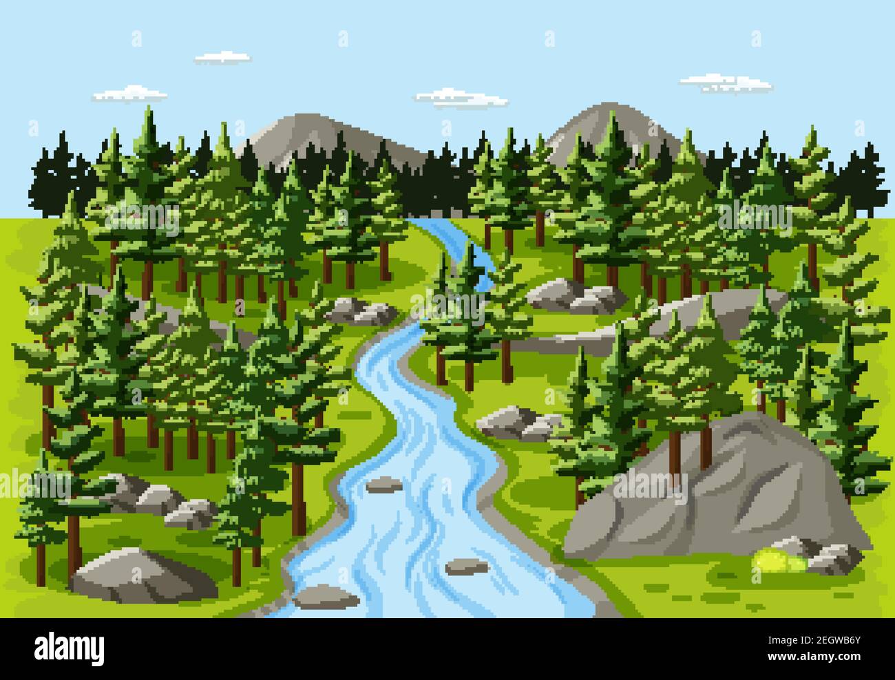 Stream in the forest nature landscape scene illustration Stock Vector ...
