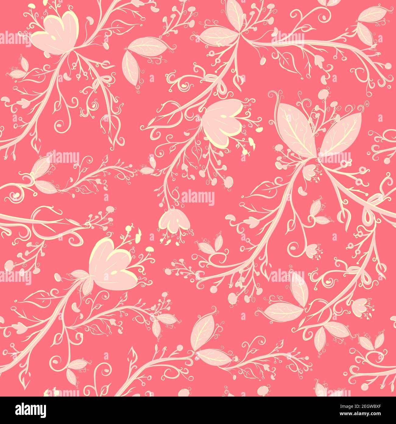 Pink botanical seamless pattern with leaves, branches and flowers ...